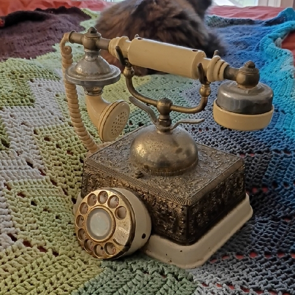 Accents | Ornate Brass And Cream Rotary Telephone | Poshmark